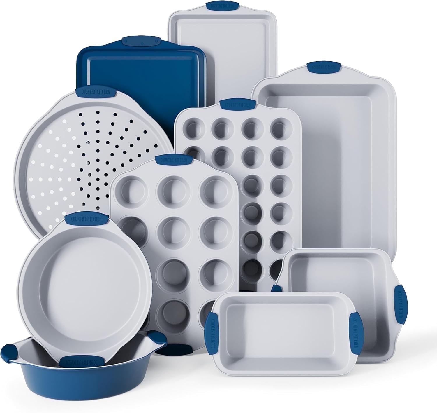 Country Kitchen 10-Piece Nonstick Bakeware Set - Stackable Pots and ...