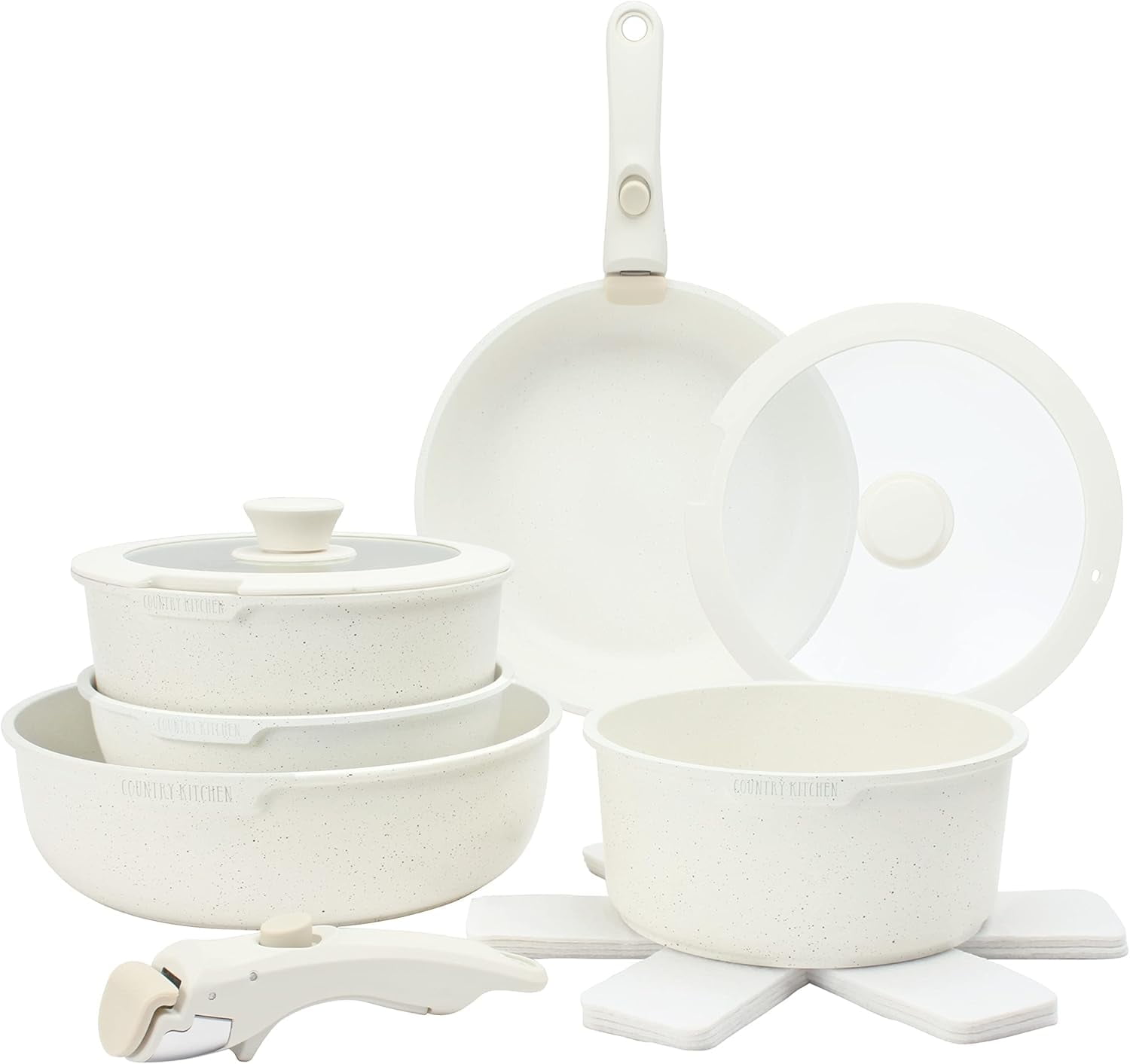 Country Kitchen 13-Pc Pots and Pans Set with Removable Handles Nonstick ...