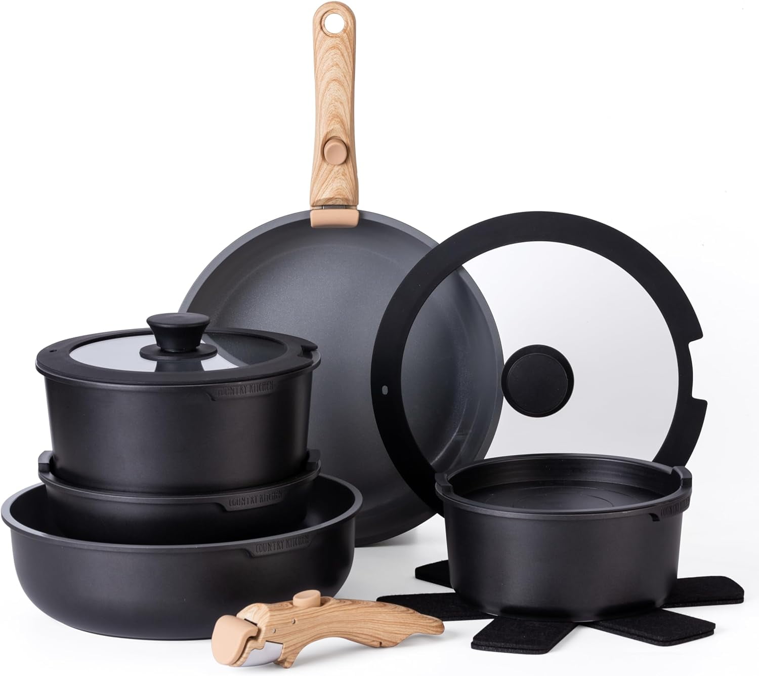Country Kitchen 16 Piece Pots and Pans Set - Safe Nonstick Ceramic ...