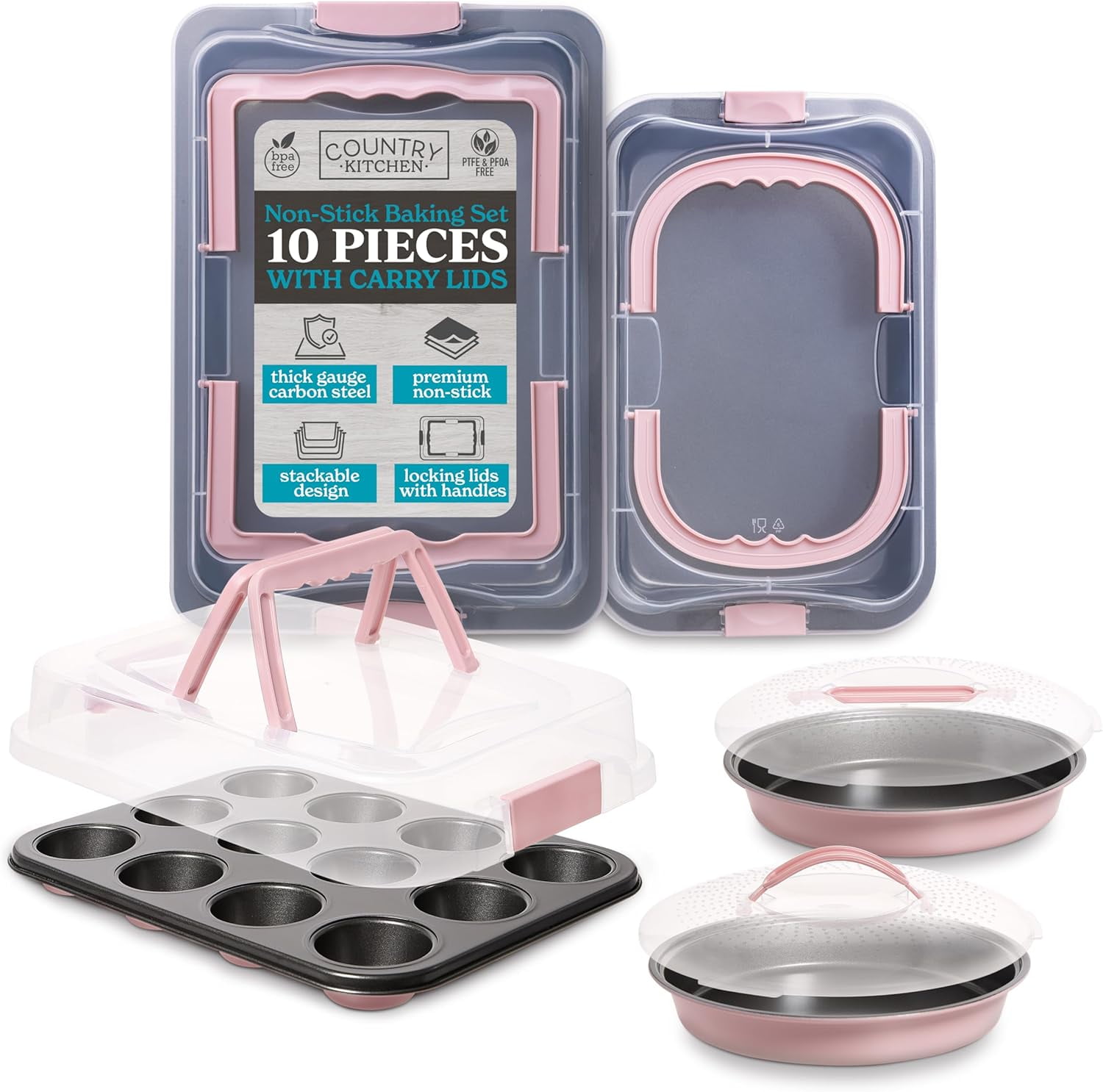 Country Kitchen Baking Pans Set - 10 Piece Non-Stick Cake Pans with ...