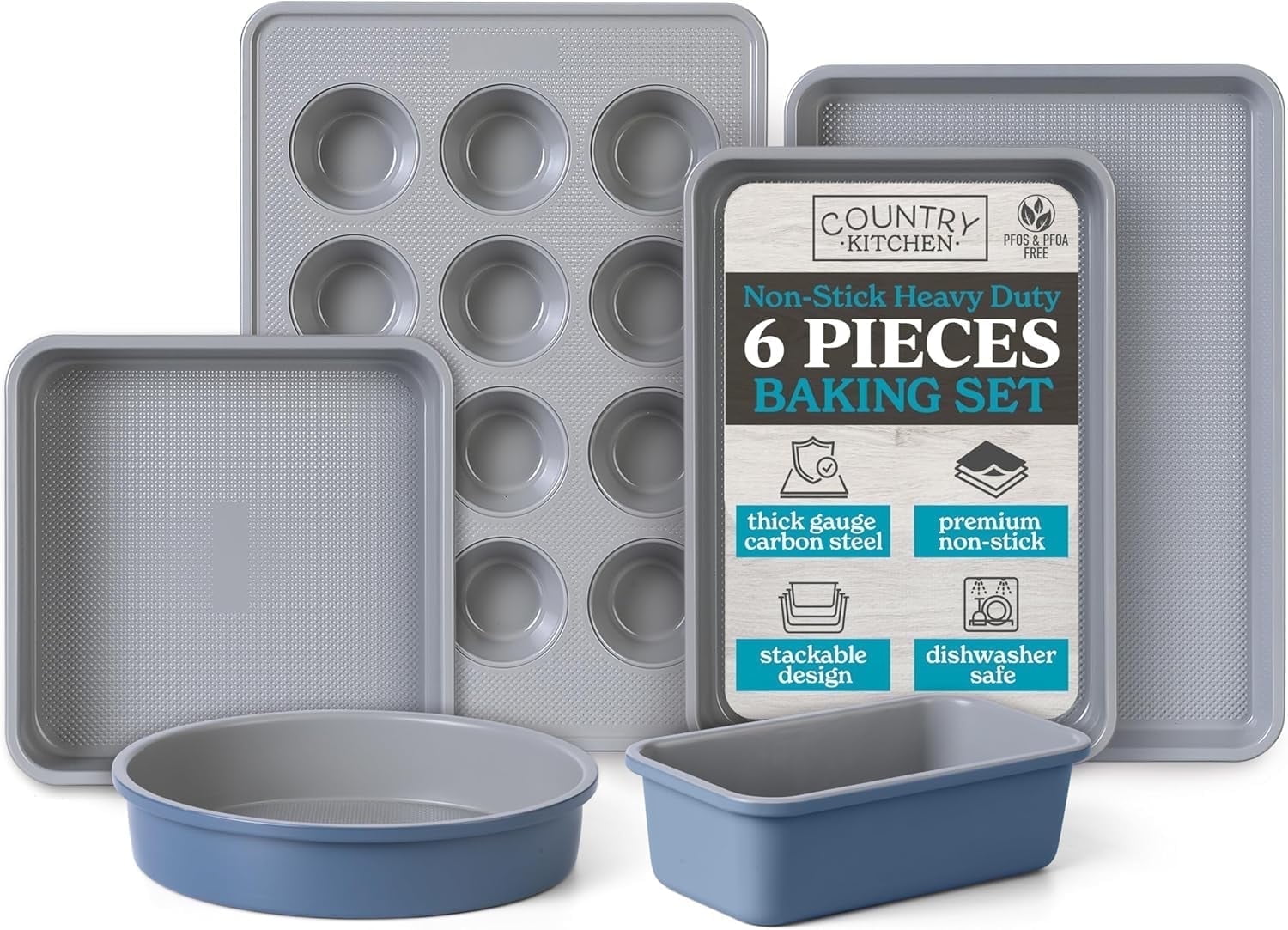 Country Kitchen 6-Piece Baking Pans Set with Non-Stick Textured ...