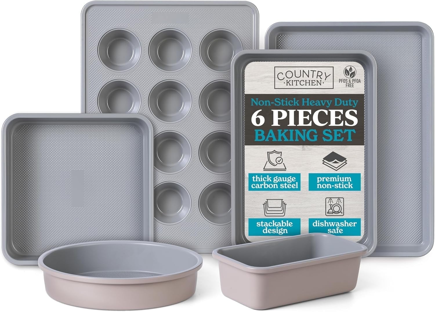 Country Kitchen 6-Piece Baking Pans Set with Non-Stick Textured ...