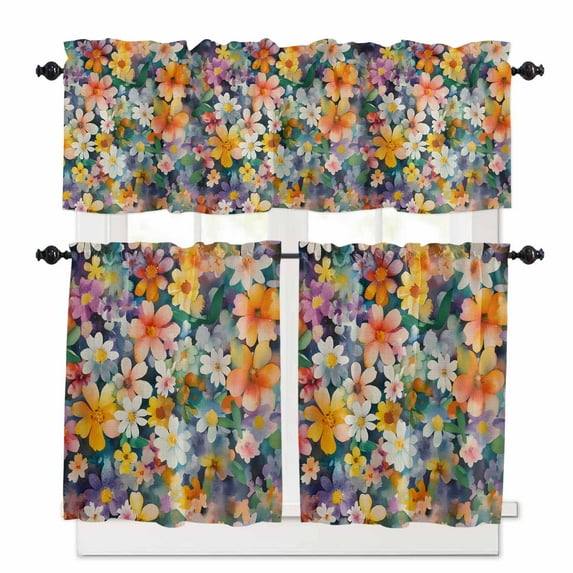 Country Kitchen Curtains Valance and Tier Set Watercolor Pastoral Wild ...