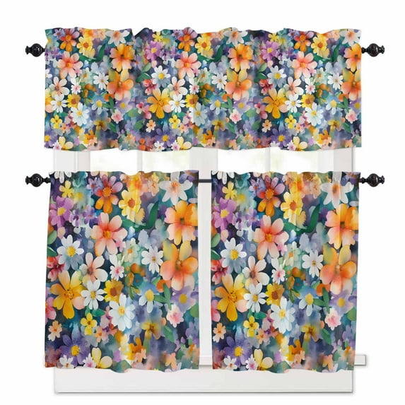 Country Kitchen Curtains Valance and Tier Set Watercolor Pastoral Wild ...