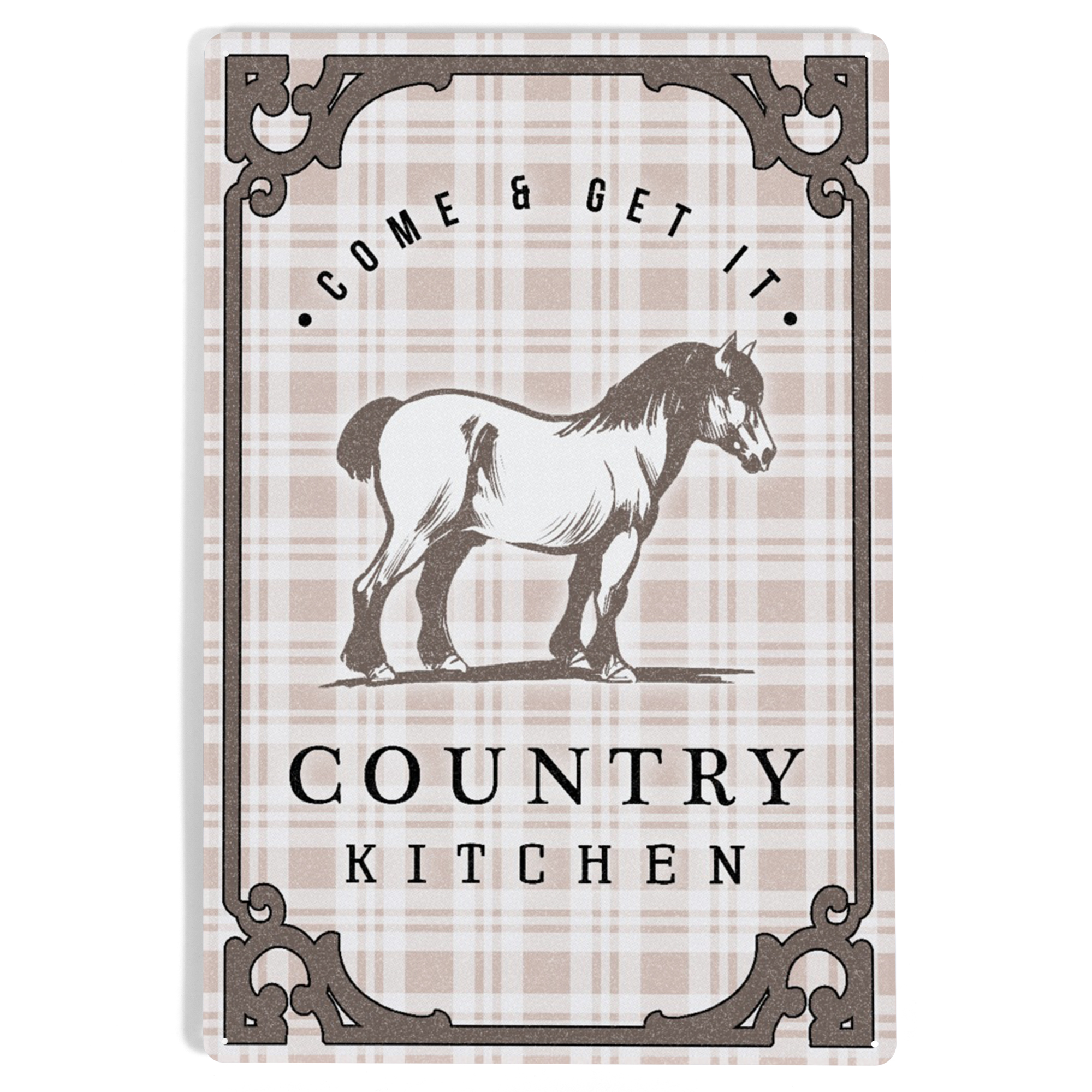 Country Kitchen, Horse on Plaid (12x18 Aluminum Art, Indoor Outdoor ...