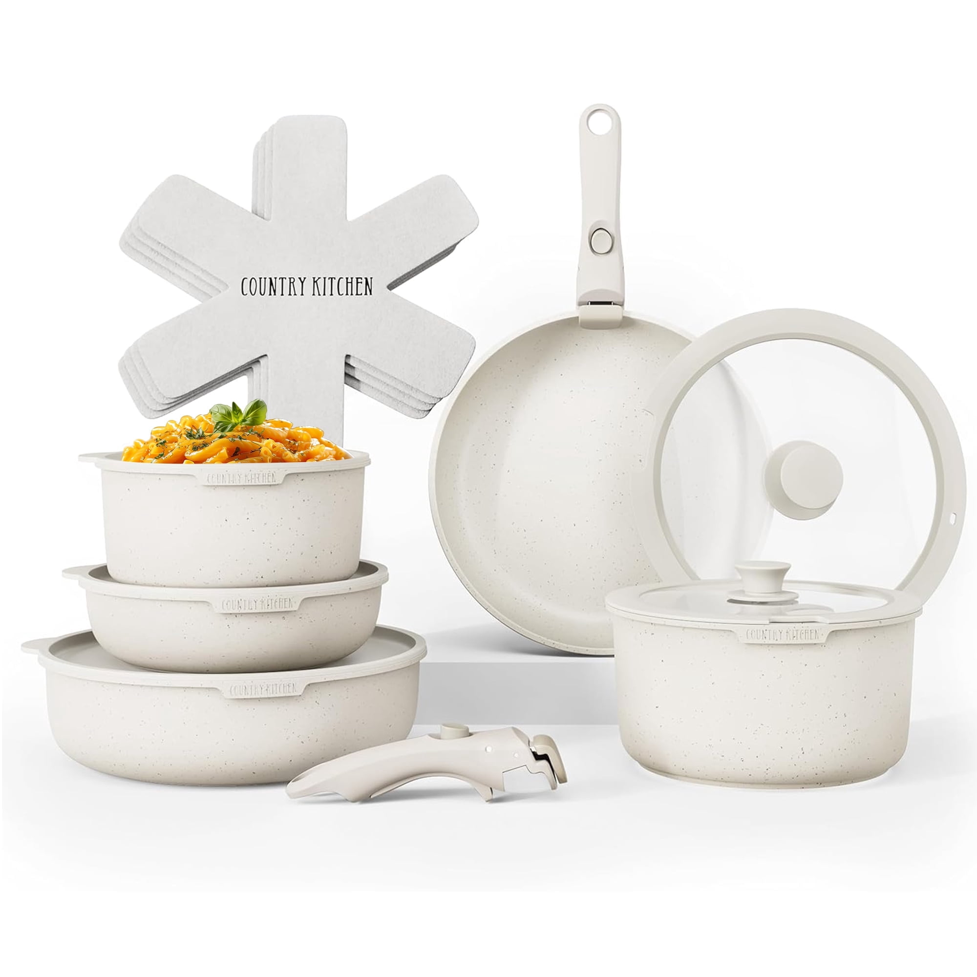Country Kitchen Stackable Nonstick Cookware Set, Granite-Coated Pots ...