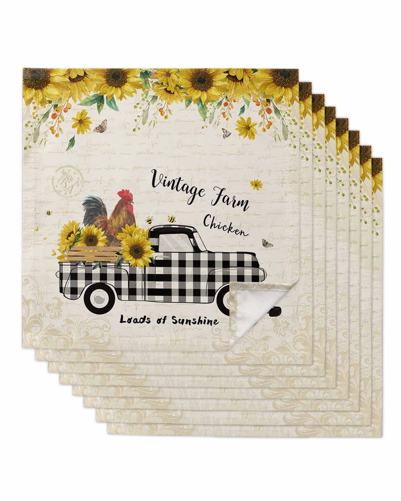 Country Kitchen Sunflowers Cloth Napkins Set of 8 Reusable Dinner ...