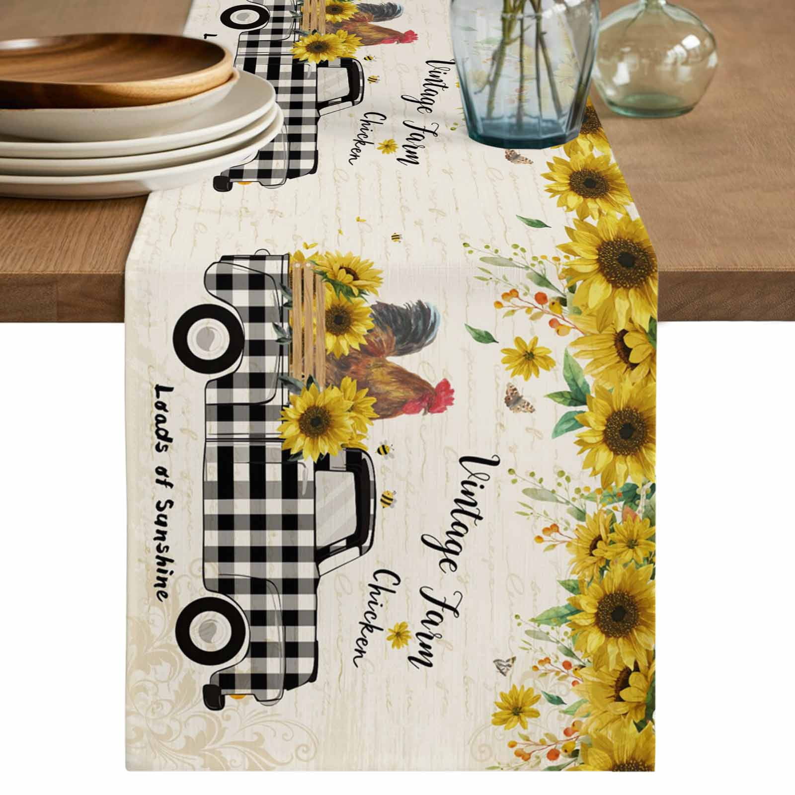 Country Kitchen Sunflowers Table Runner 60 Inches, Rustic Truck Vintage ...