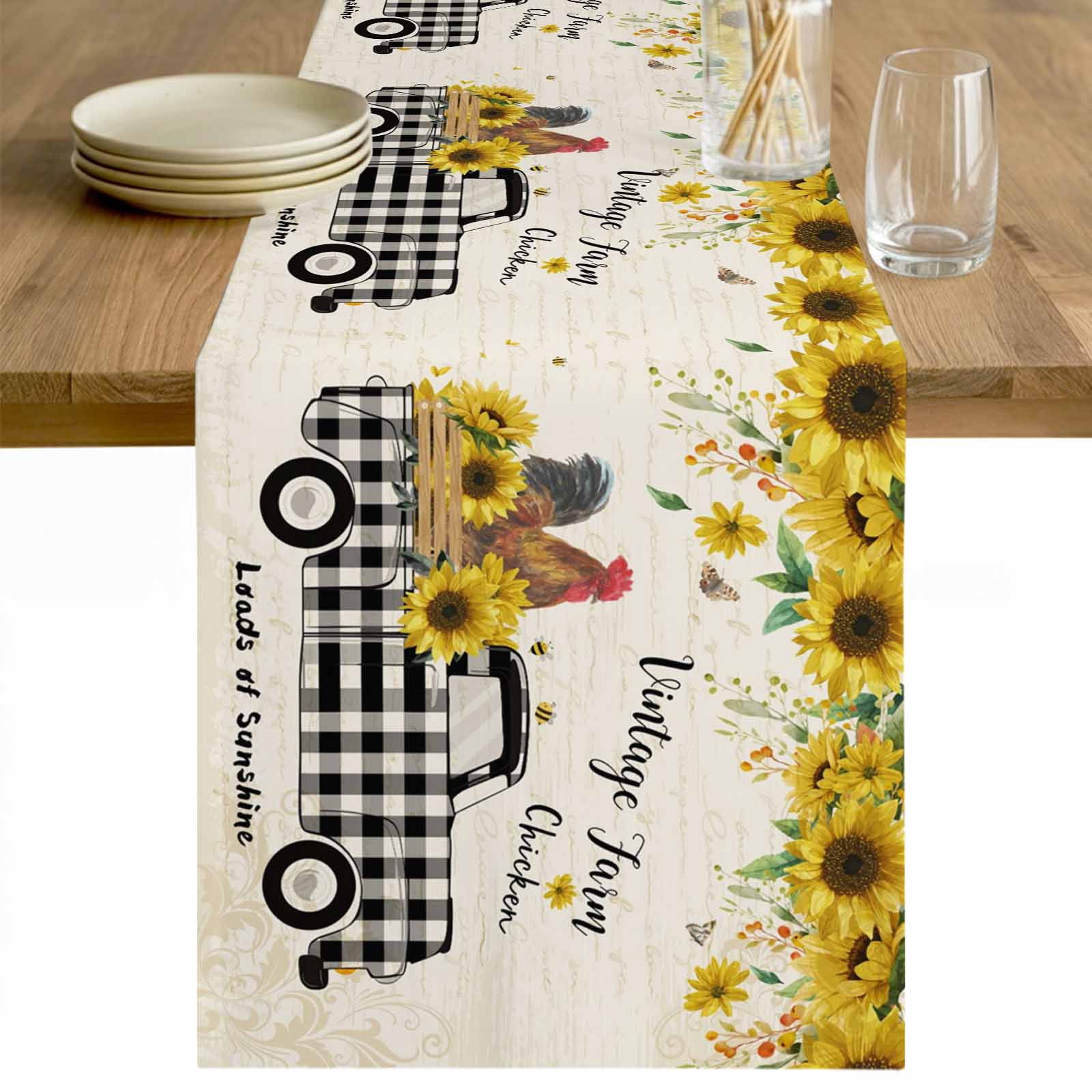 Country Kitchen Sunflowers Table Runner - 72 Inch Long Rustic Truck ...