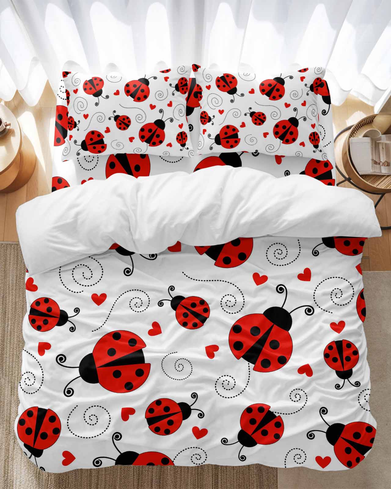 Country Ladybug Bedding Duvet Cover Set King Size 4 Pieces Love ...