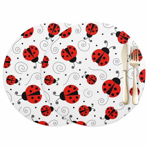 Country Ladybug Leather Placemats Set of 2, 15 Inch, Farmhouse Classic ...