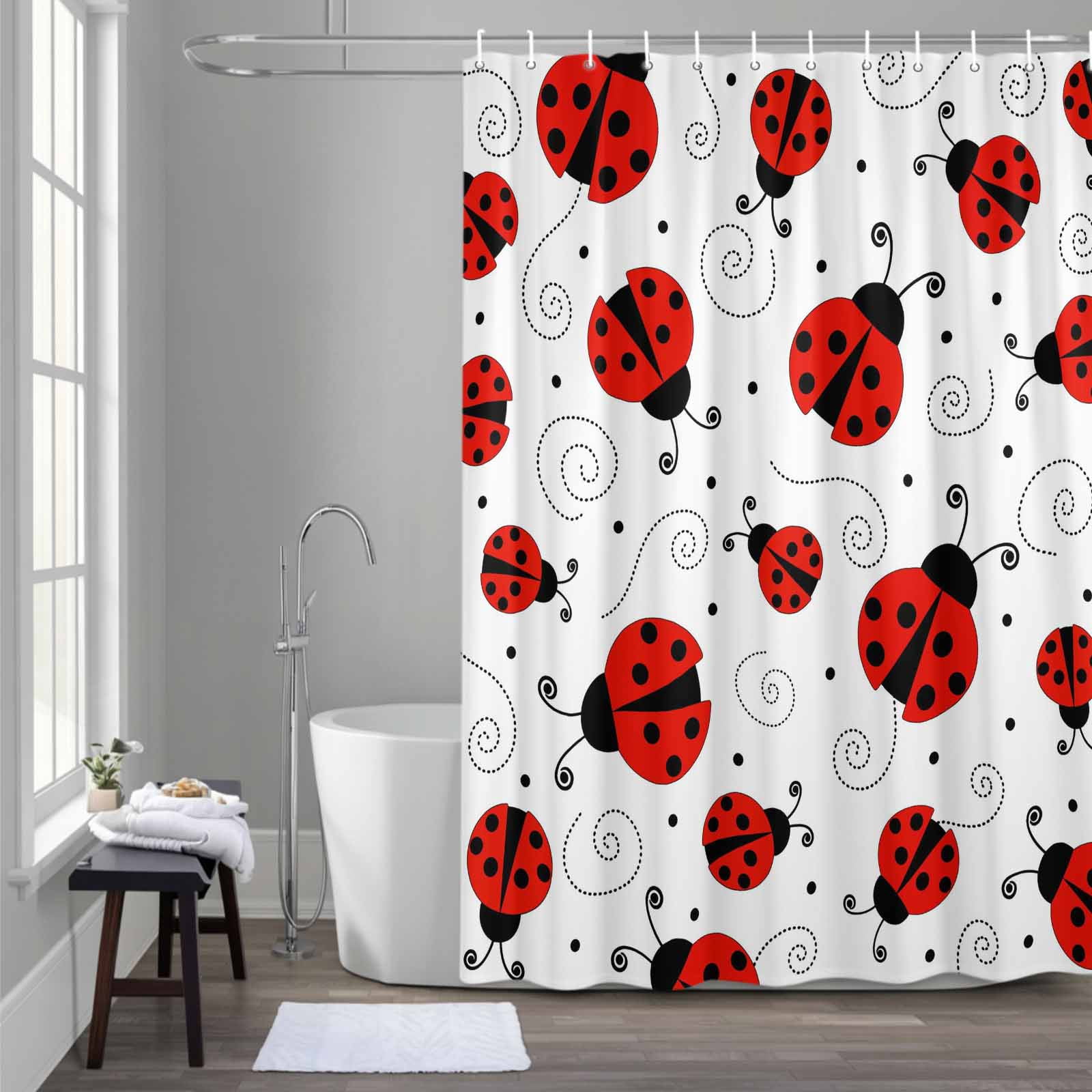 Country Ladybug Shower Curtain for Bathroom Decor, Farmhouse Classic ...