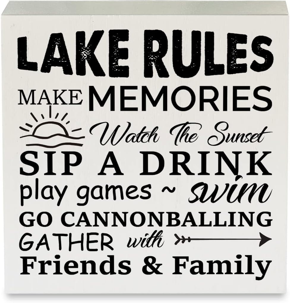 Country Lake Rules Wood Box Sign Rustic Lake House Wooden Box Sign ...