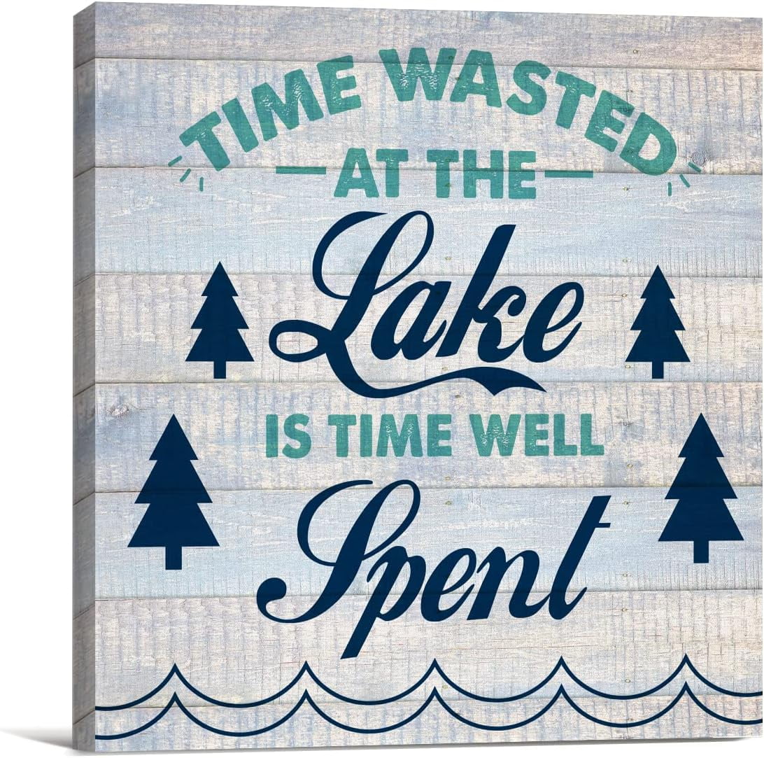 Country Lake Wood Box Sign Desk Decor Time Wasted at the Lake Wooden ...