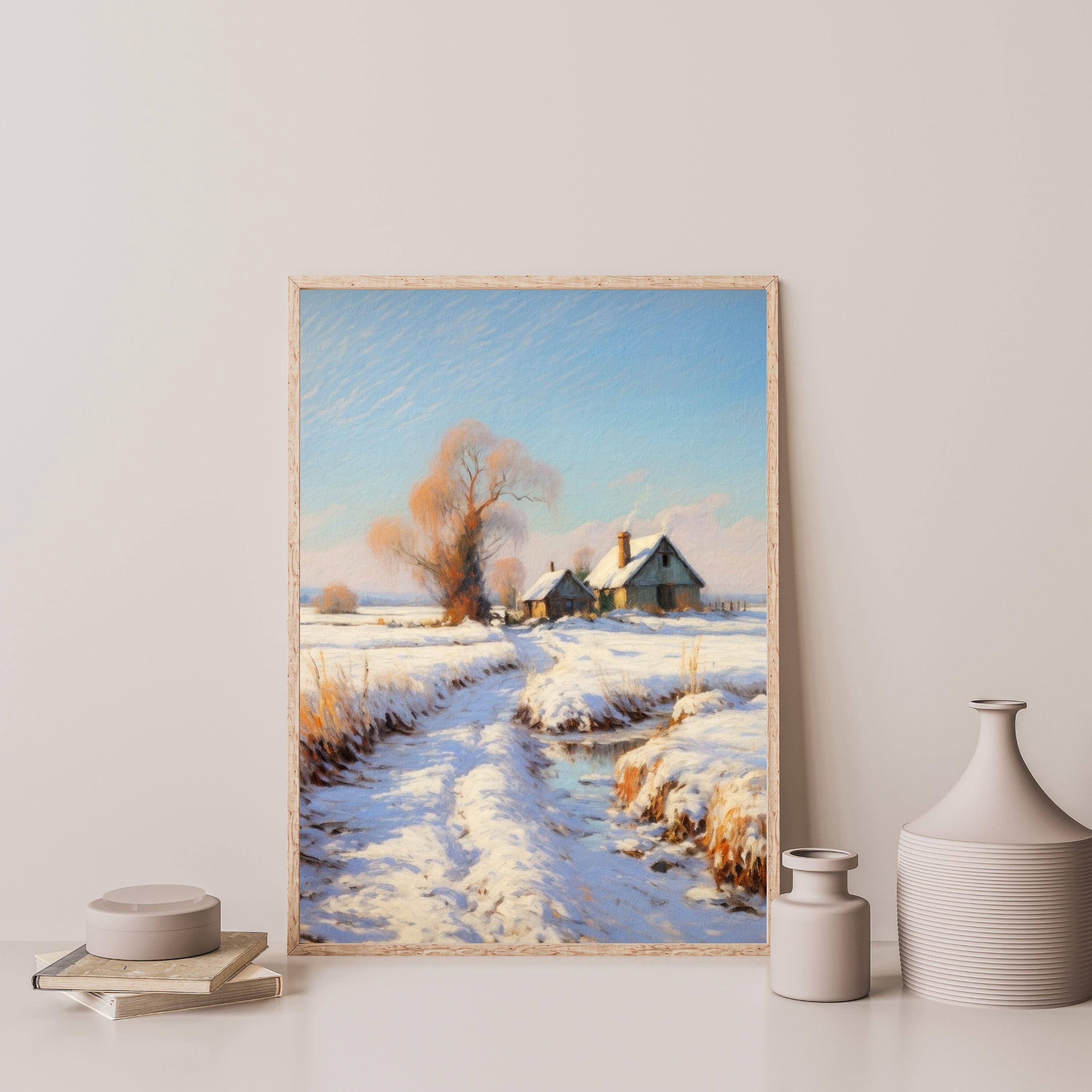 Country Landscape Print Snowy Winter Scene Retro Art Home Decor Office ...