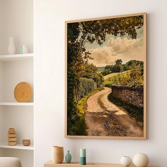 Country Lane Hedgerows Wall Art, Cottagecore Rural Landscape Decor ...