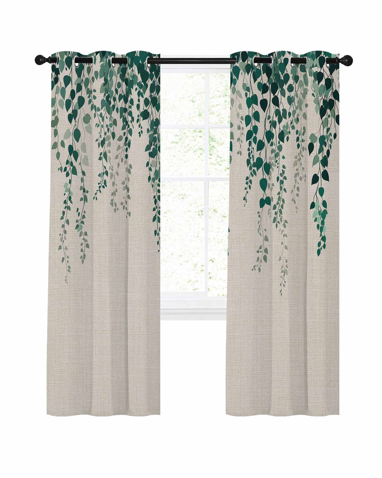 Country Leaf Blackout Curtains 45 Inch Length Spring Watercolor Green ...