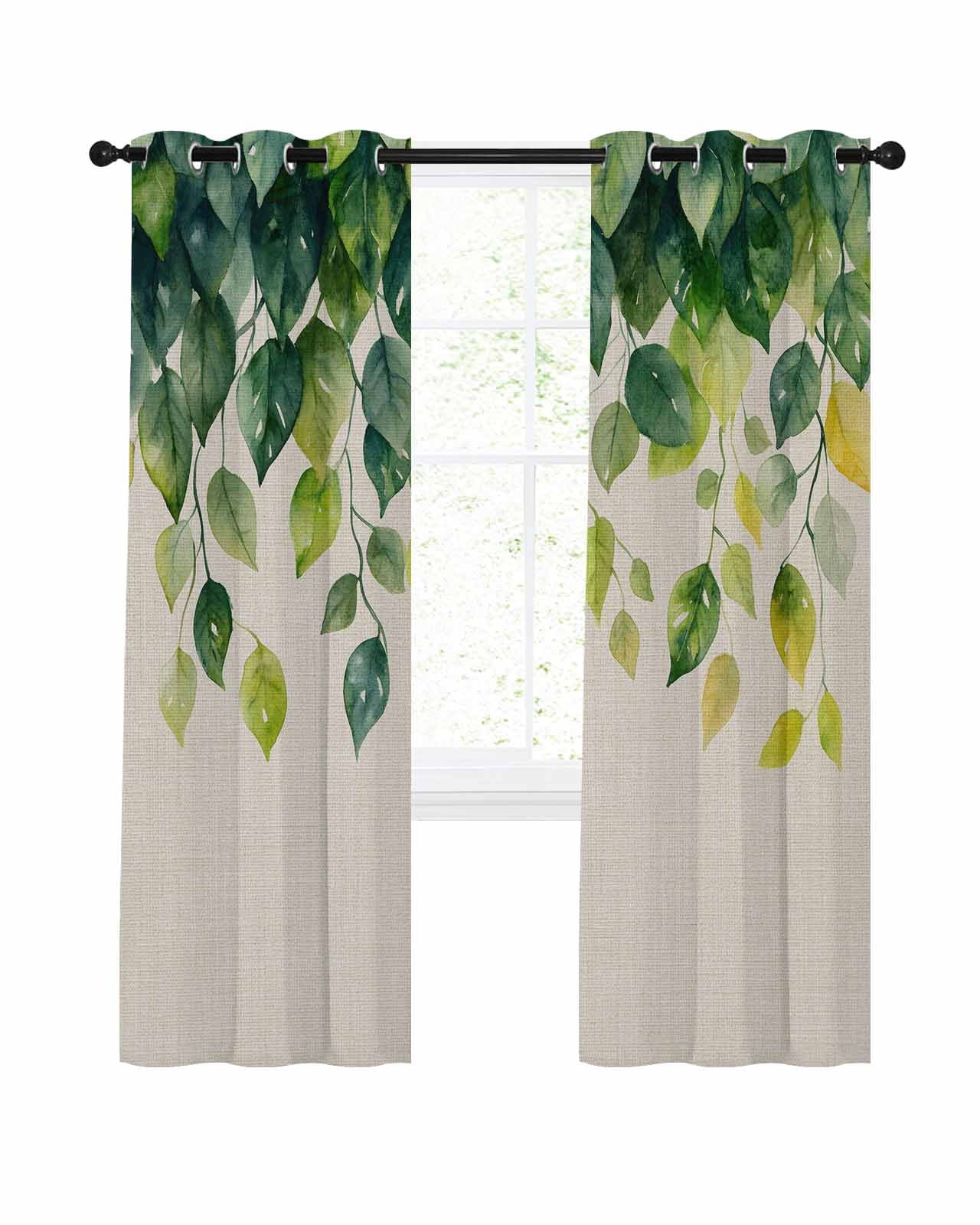 Country Leaf Blackout Curtains 63 Inch Length Watercolor Green ...