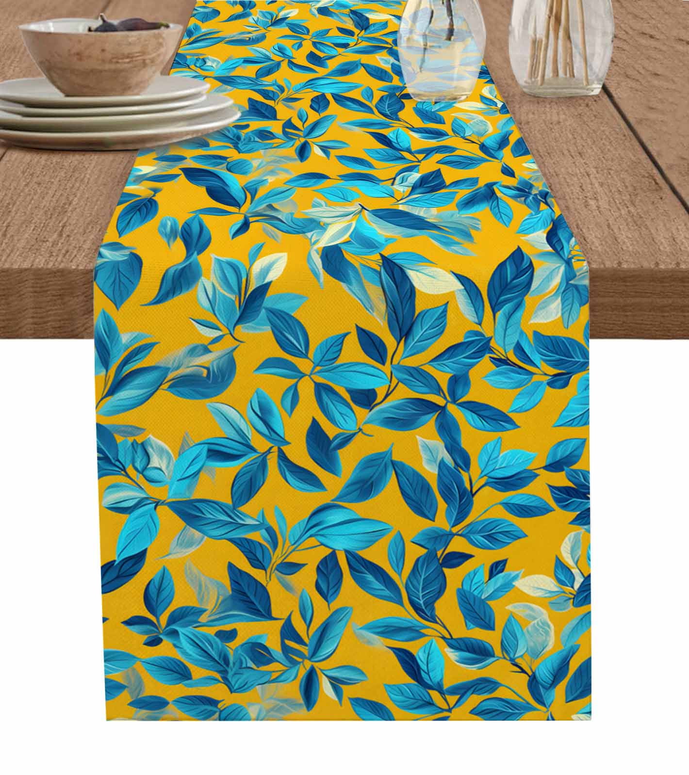 Country Leaf Burlap Cotton Table Runner 13x108 Inches Long, Botanical ...