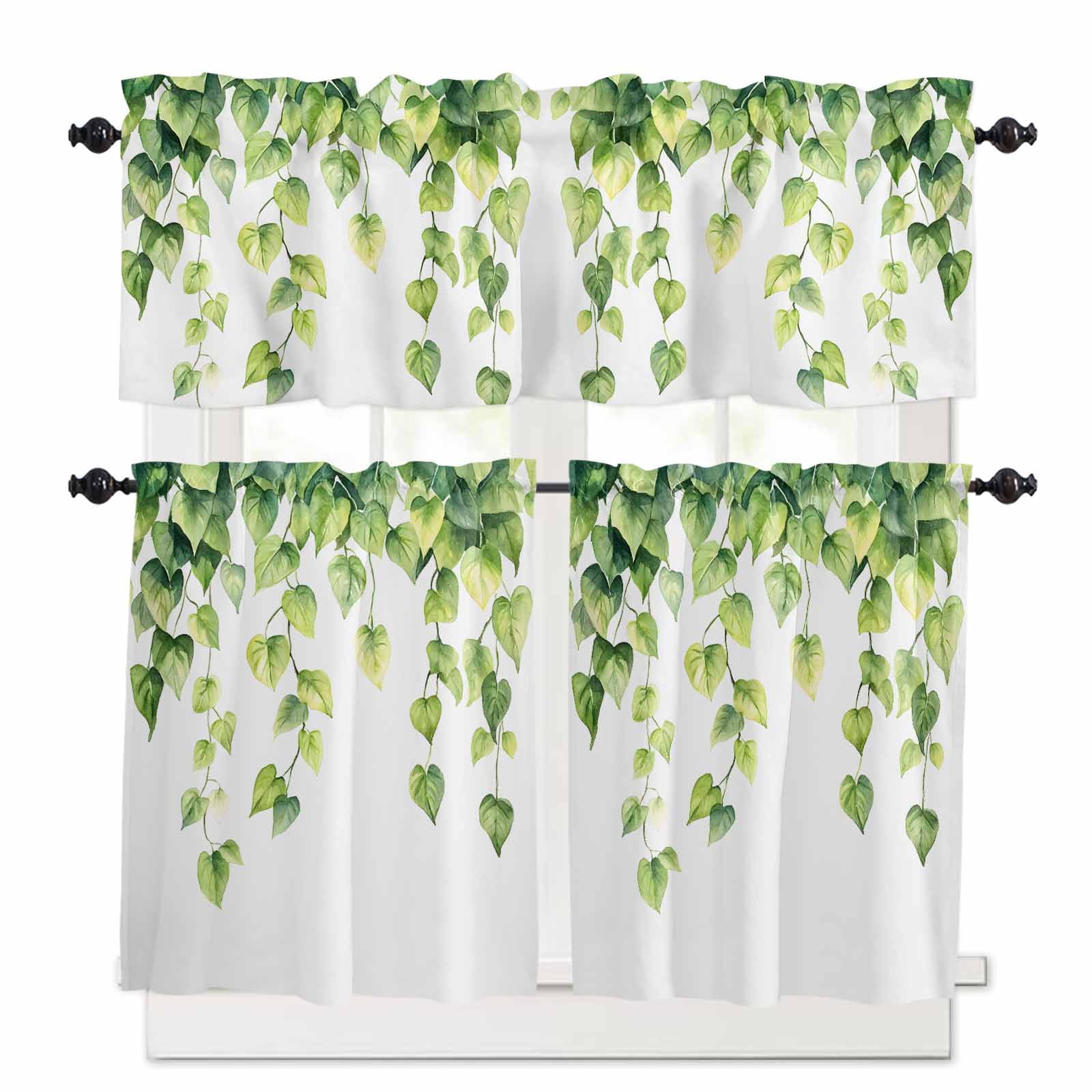 Country Leaf Kitchen Curtains Valances and Tiers Set of 3 Vintage ...