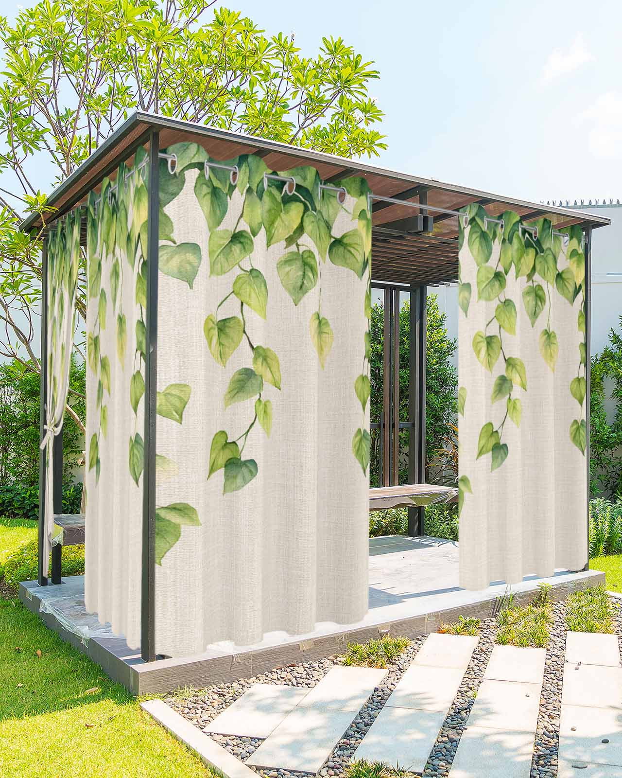 Country Leaf Outdoor Curtains for Patio, Watercolor Green Eucalyptus ...