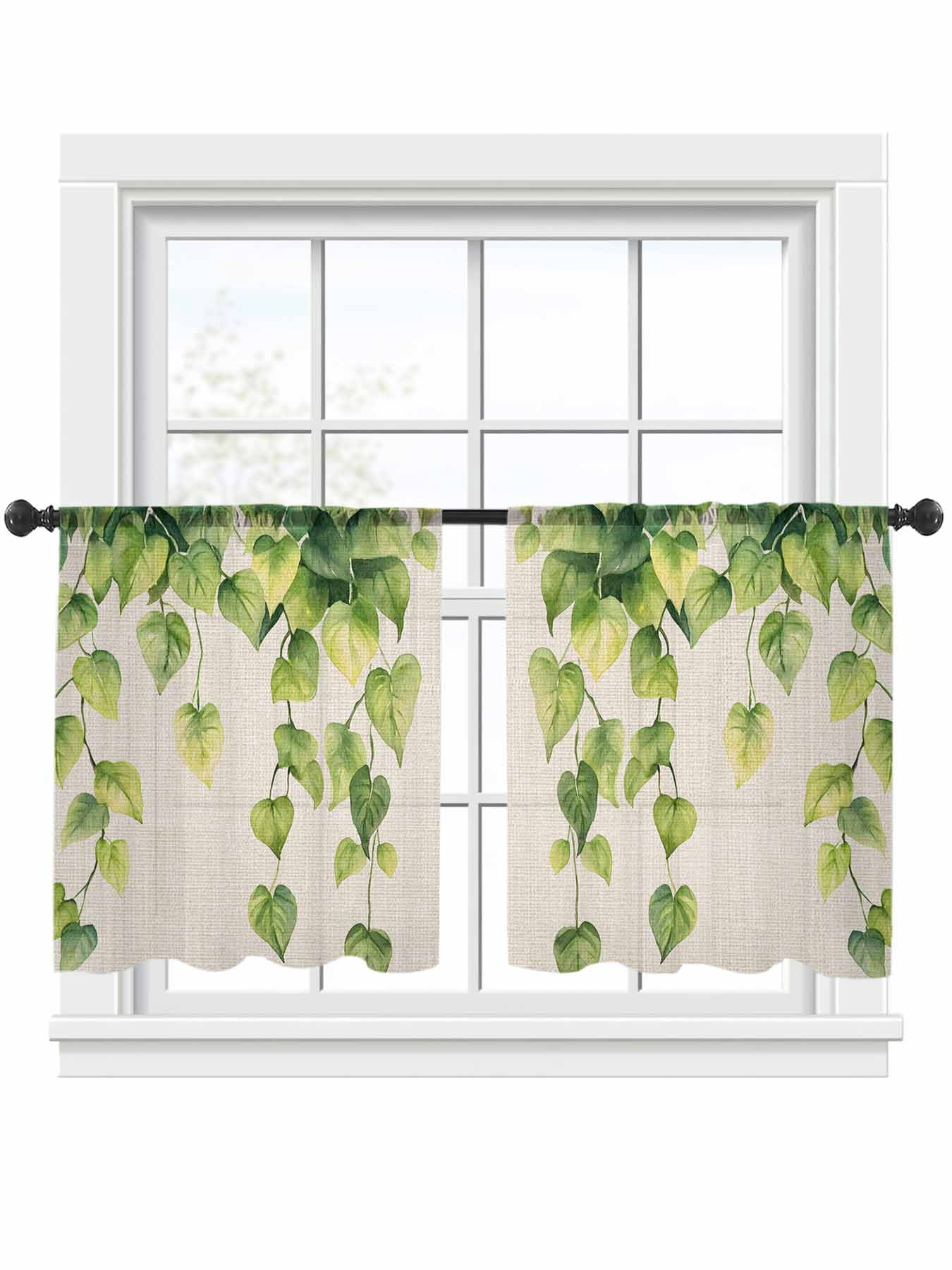 Country Leaf Sheer Curtains 2 Panels Set Watercolor Green Eucalyptus ...