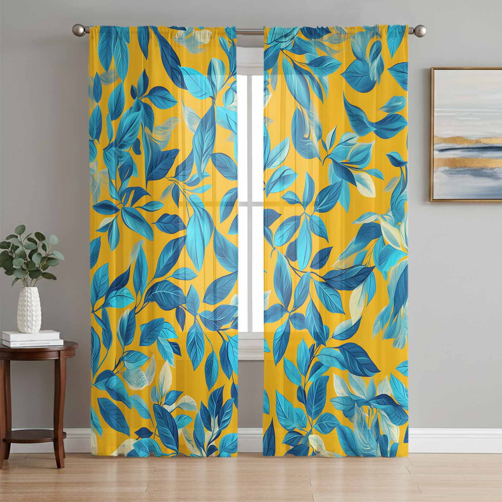 Country Leaf Sheer Curtains 84 Inch Length 2 Panels Set, Botanical ...