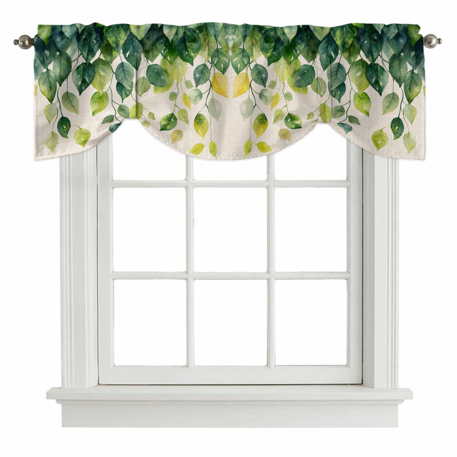 Country Leaf Tie Up Valance for Windows, Watercolor Green Eucalyptus ...