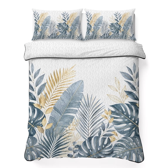 Country Leaves 3 Piece Quilt Bedding Set with 2 Pillow Shams, Rustic ...