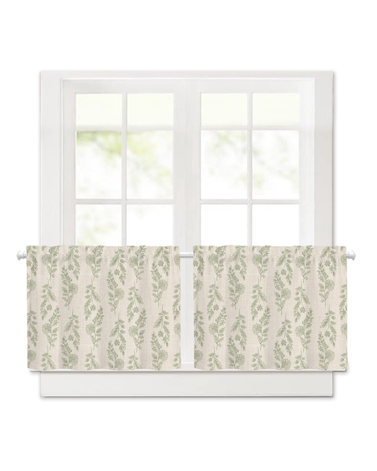 Country Leaves Abstract Herb Short Blackout Curtains 24 Inch Long,Wild ...