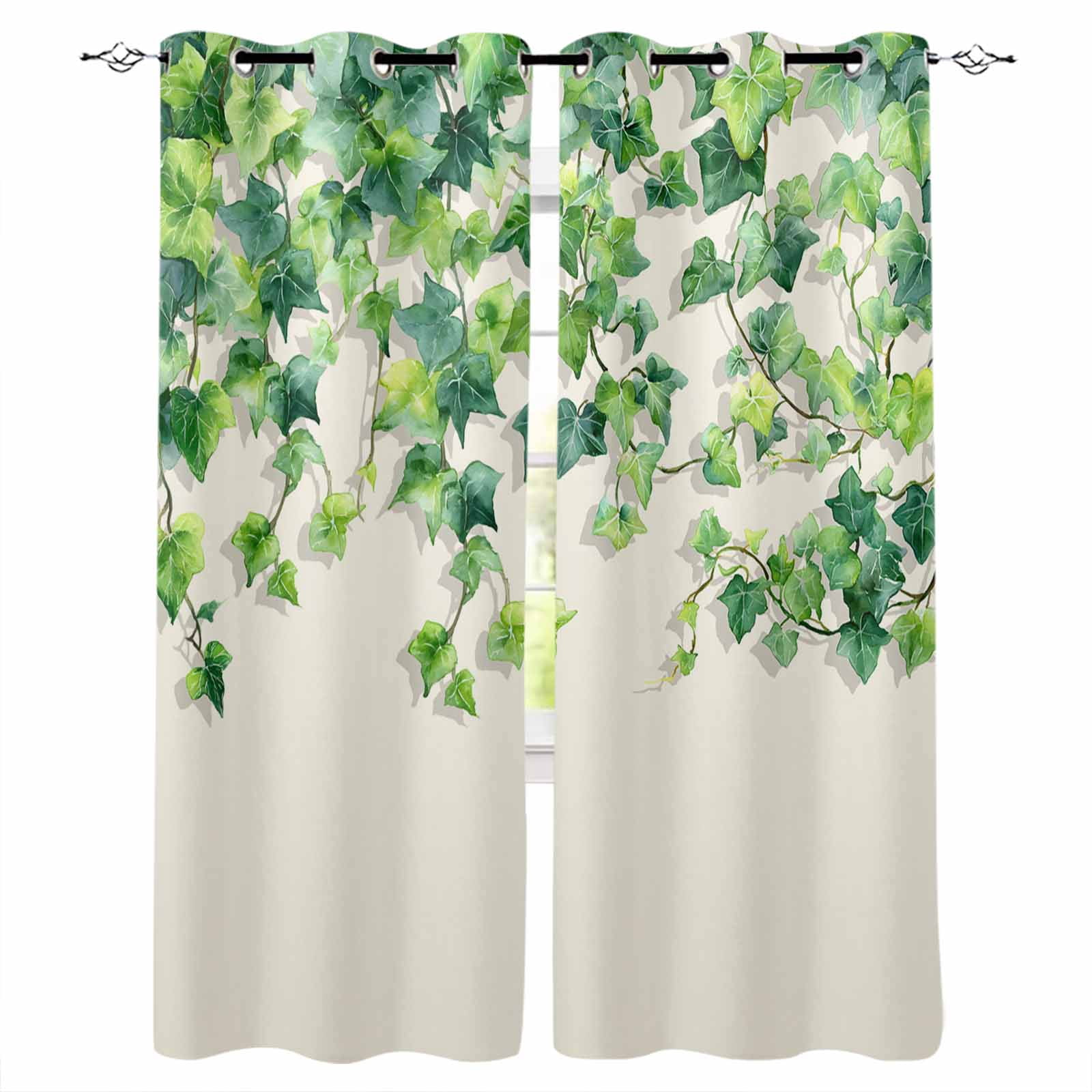 Country Leaves Blackout Curtains for Bedroom, Spring Green Leaf ...