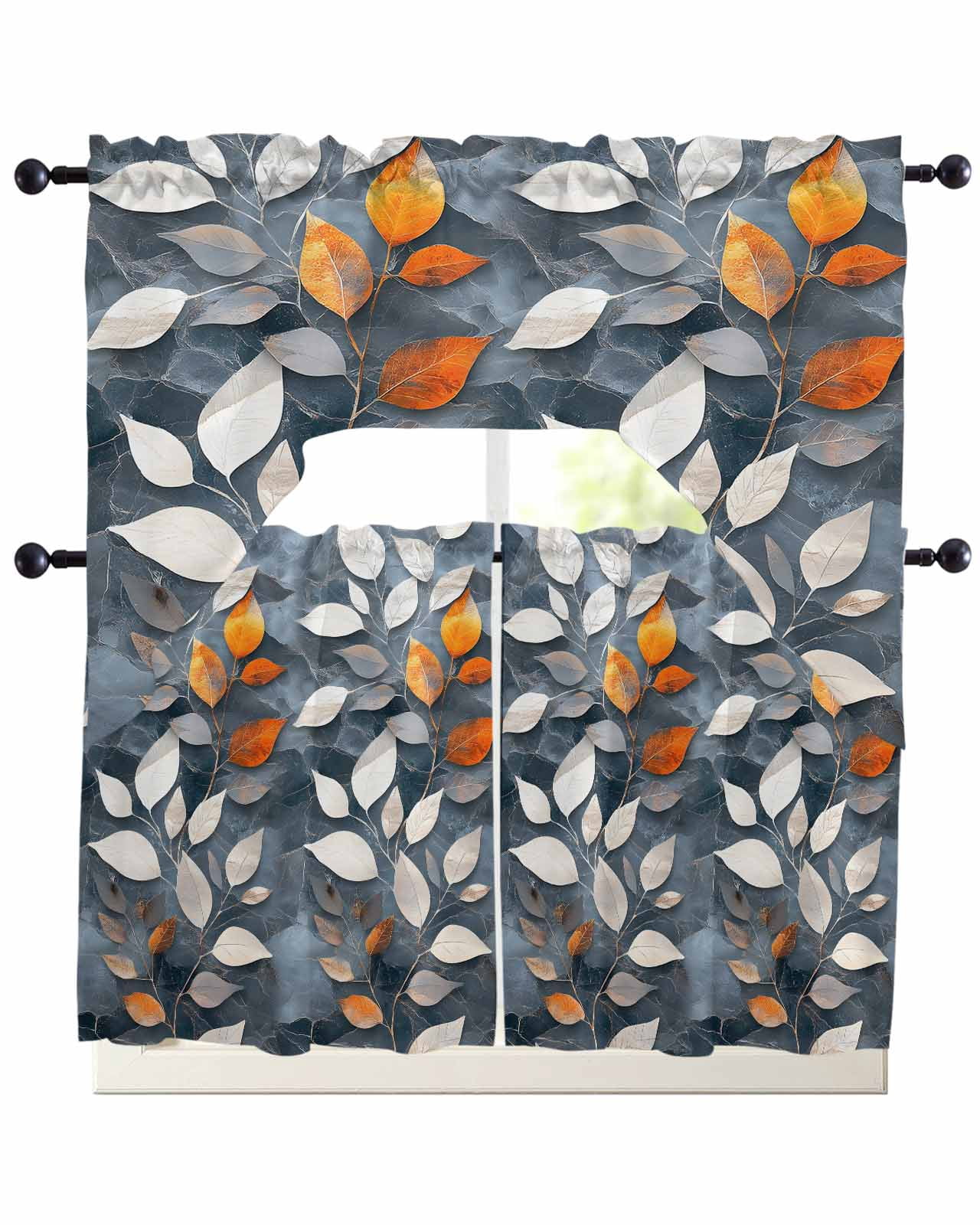 Country Leaves Kitchen Curtains Sets 24 Inch Length with Valance ...