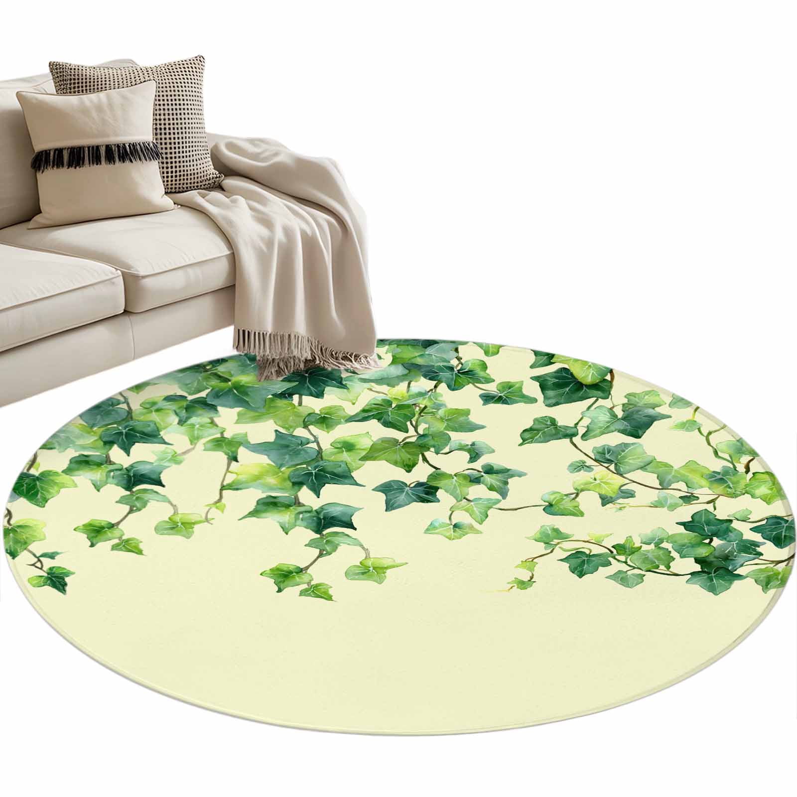 Country Leaves Round Area Rugs Collection 3', Green Leaf Branches Vine ...