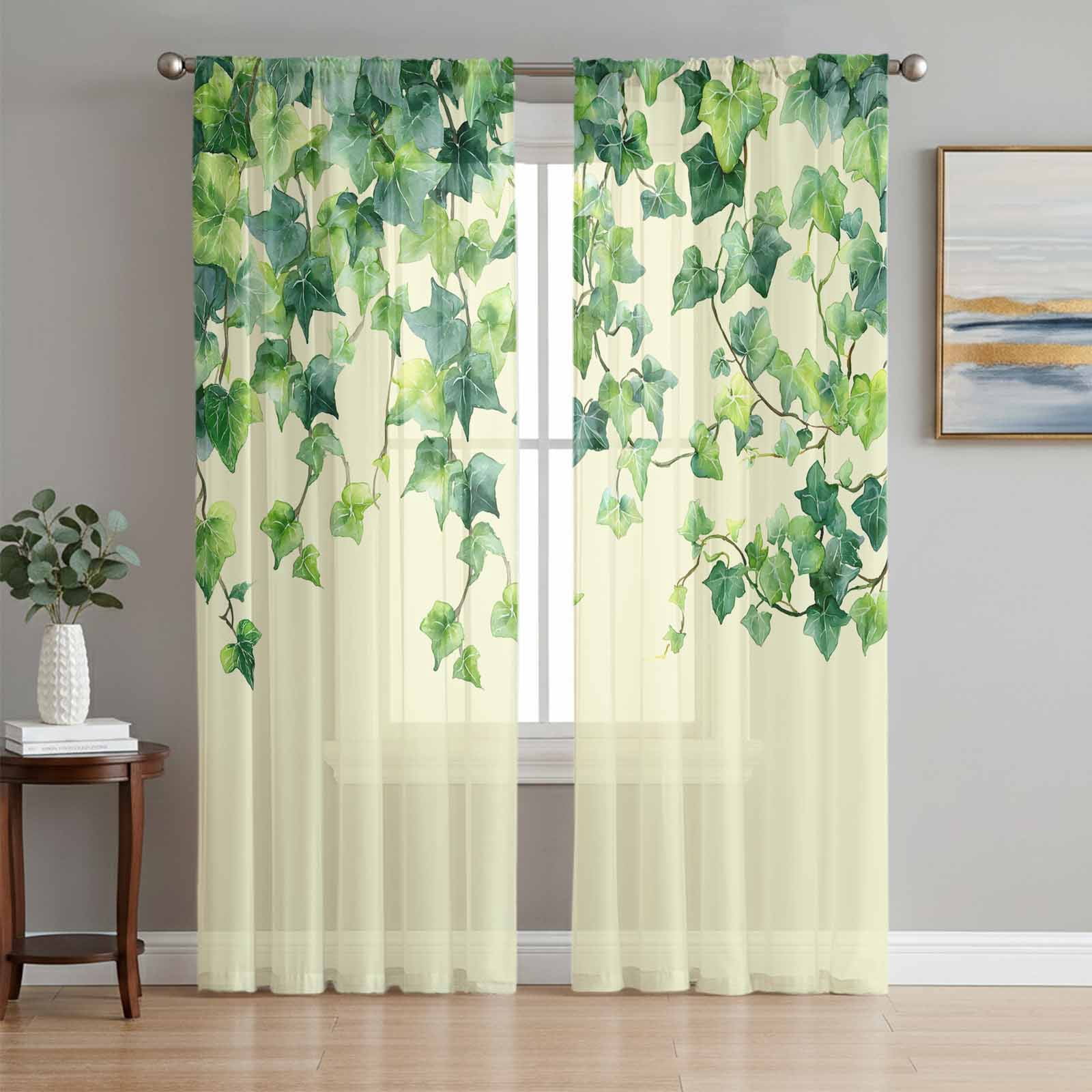Country Leaves Sheer Curtains 63 Inch Length 2 Panels Set Window ...