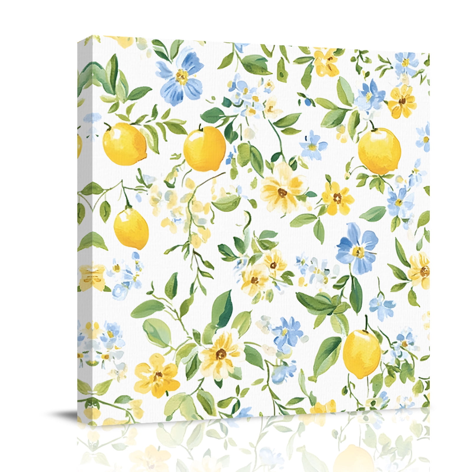 Country Lemon Canvas Wall Art for Living Room, with Green Leaf Blooming ...