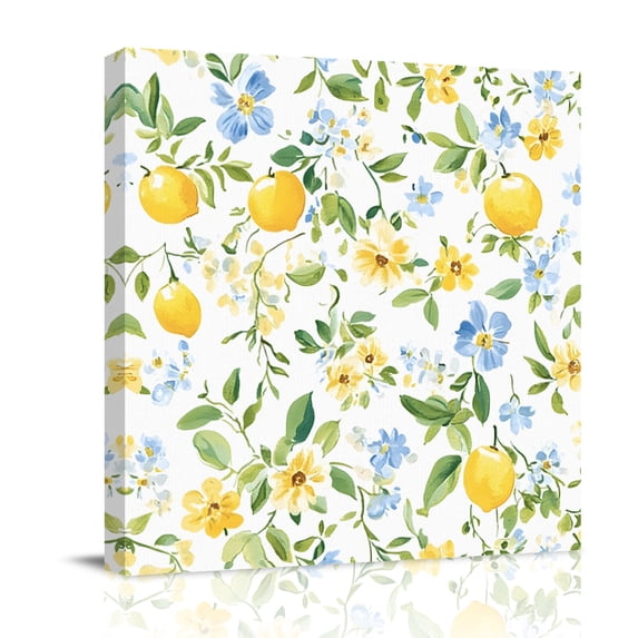 Country Lemon Canvas Wall Art for Living Room, with Green Leaf Blooming ...