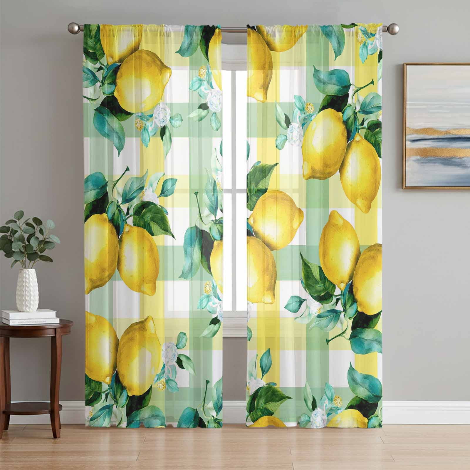 Country Lemon Sheer Curtains for Living Room Bedroom Farmhouse Branches ...