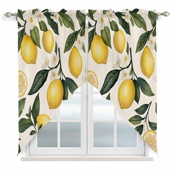 Country Lemon Swag Curtain Valance for Window 2 Panels Fruit Leaf ...