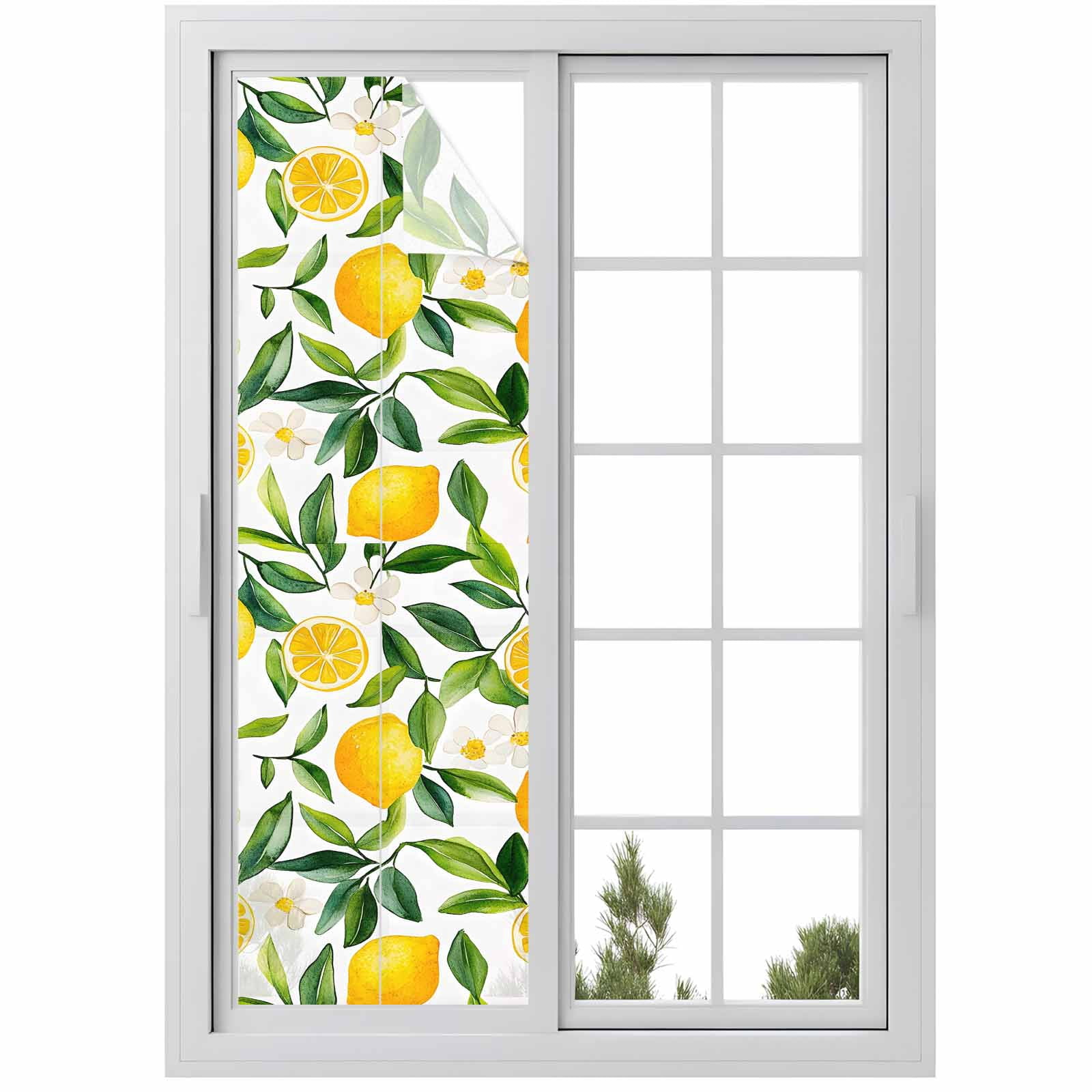Country Lemon Window Privacy Film Leaf Flowers Watercolor Plants ...