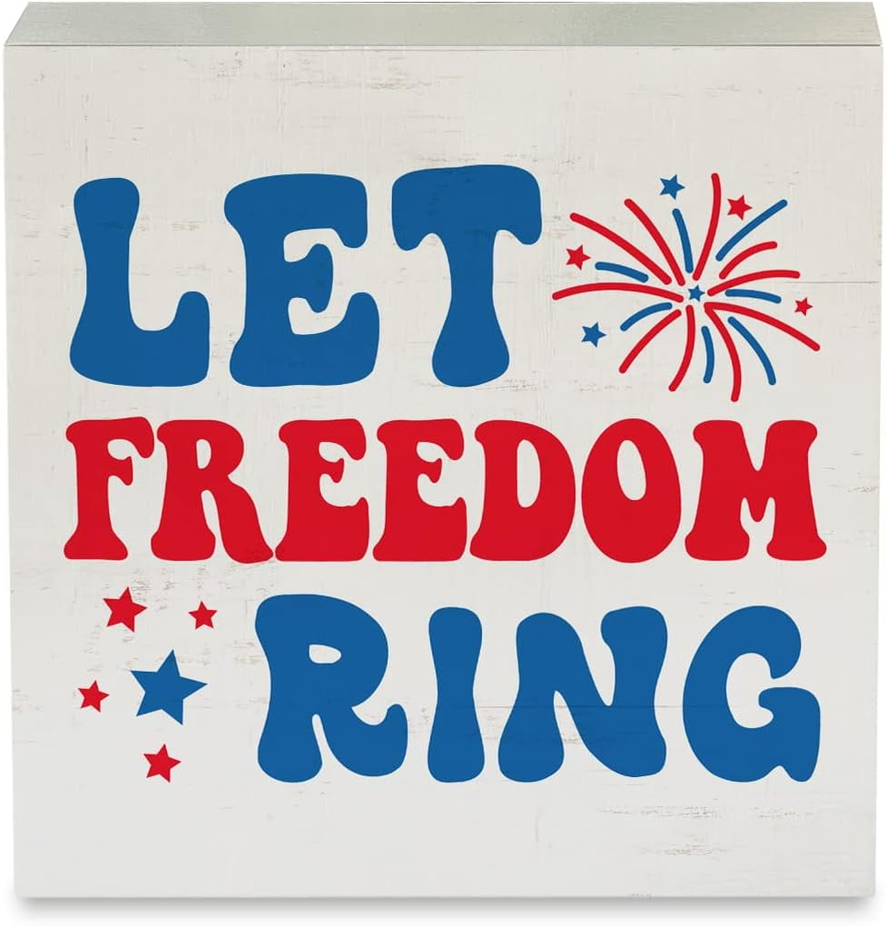 Country Let Freedom Ring Wood Box Sign Rustic Patriotic America Wooden ...