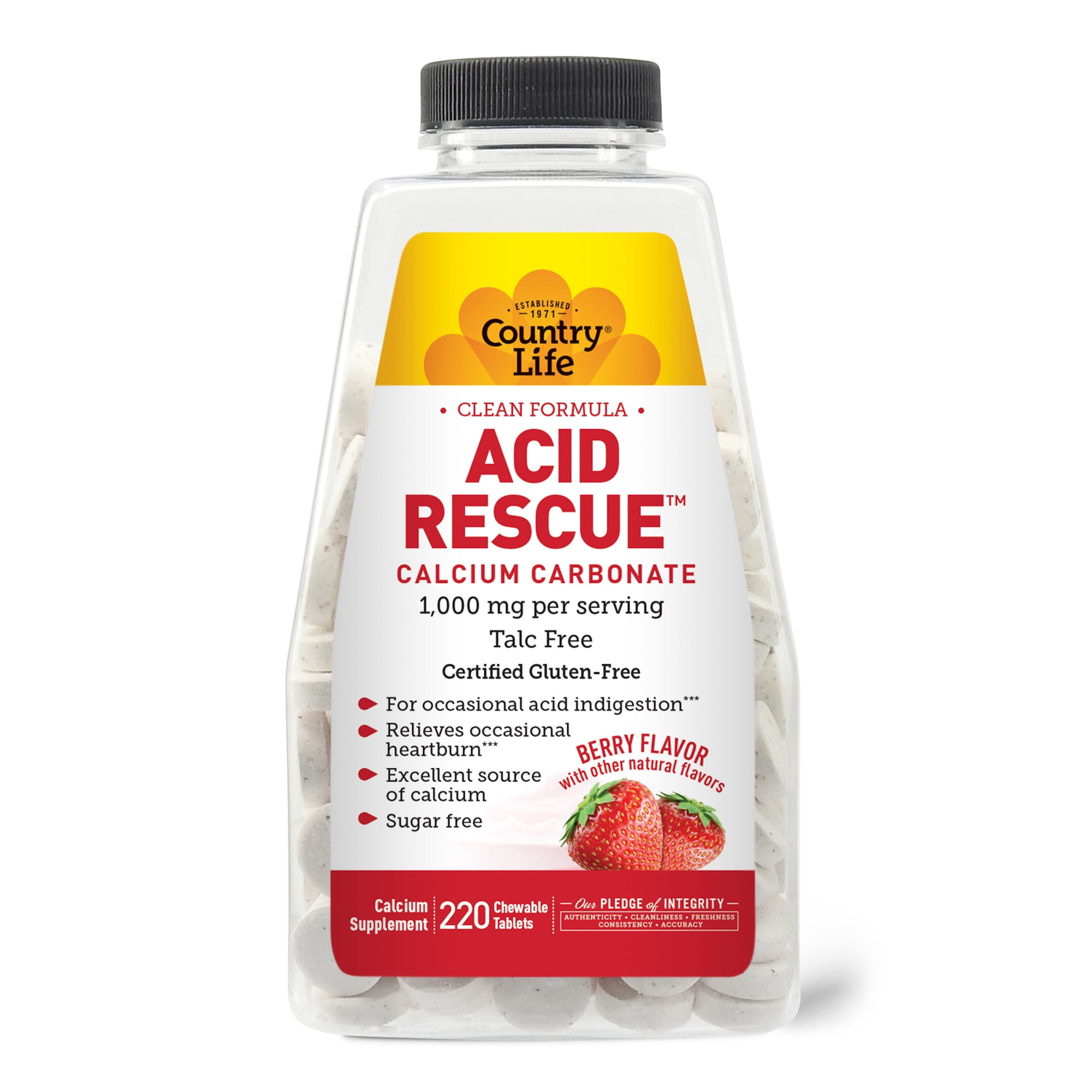 Country Life Vegan Acid Rescue Calcium Carbonate Supplement, Berry ...