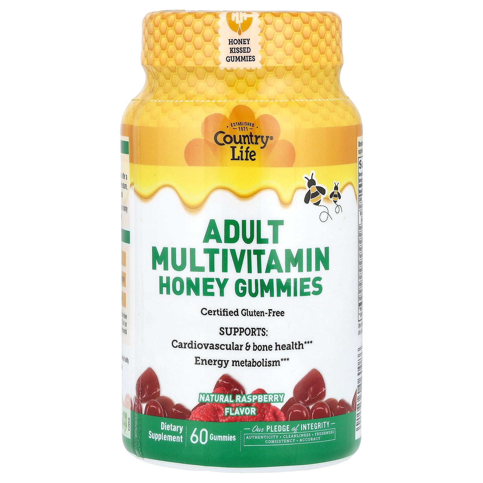 Country Life Adult Natural Raspberry Flavor Multivitamin Honey Gummies ...