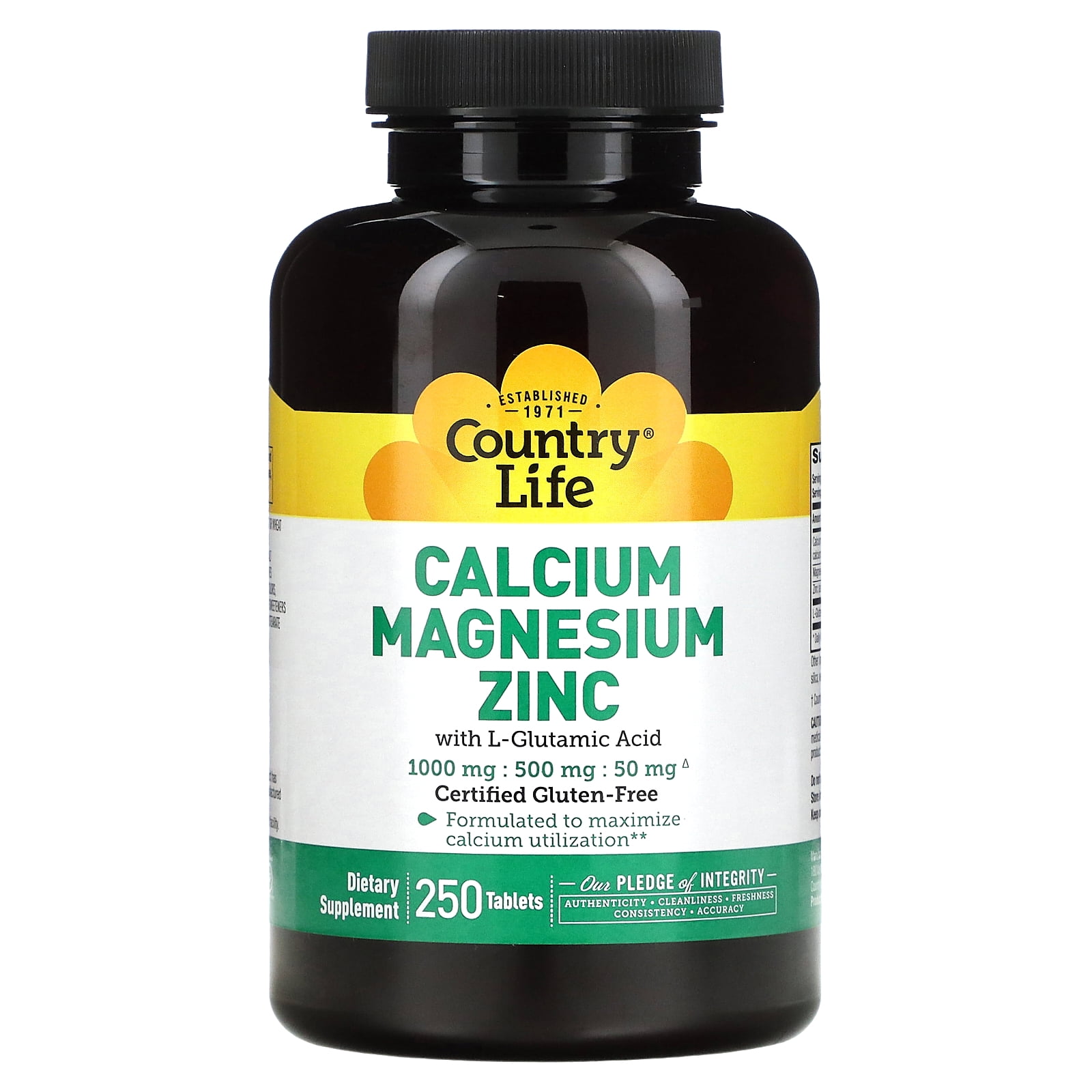 Country Life Calcium Magnesium Zinc Supplement, 250 Tablets - Walmart.com