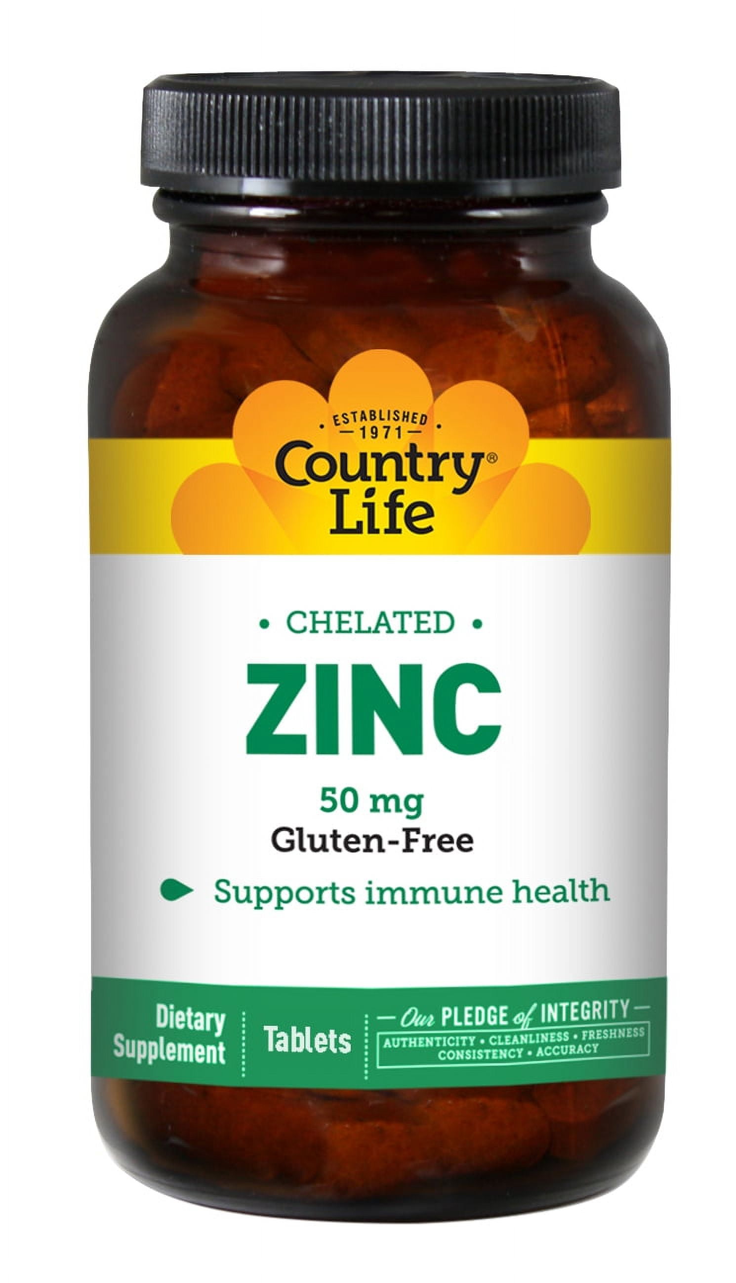 Country Life, Chelated Zinc Supplement, 50 mg, Supports Immune Health ...
