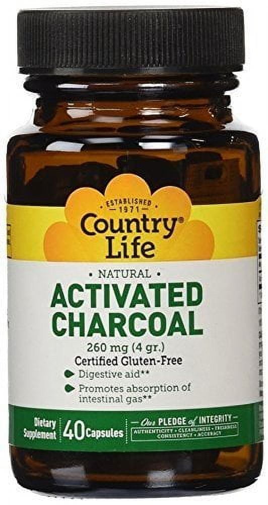 Country Life Activated Charcoal, Coconut, 40 Vegan Capsules (260 mg per ...