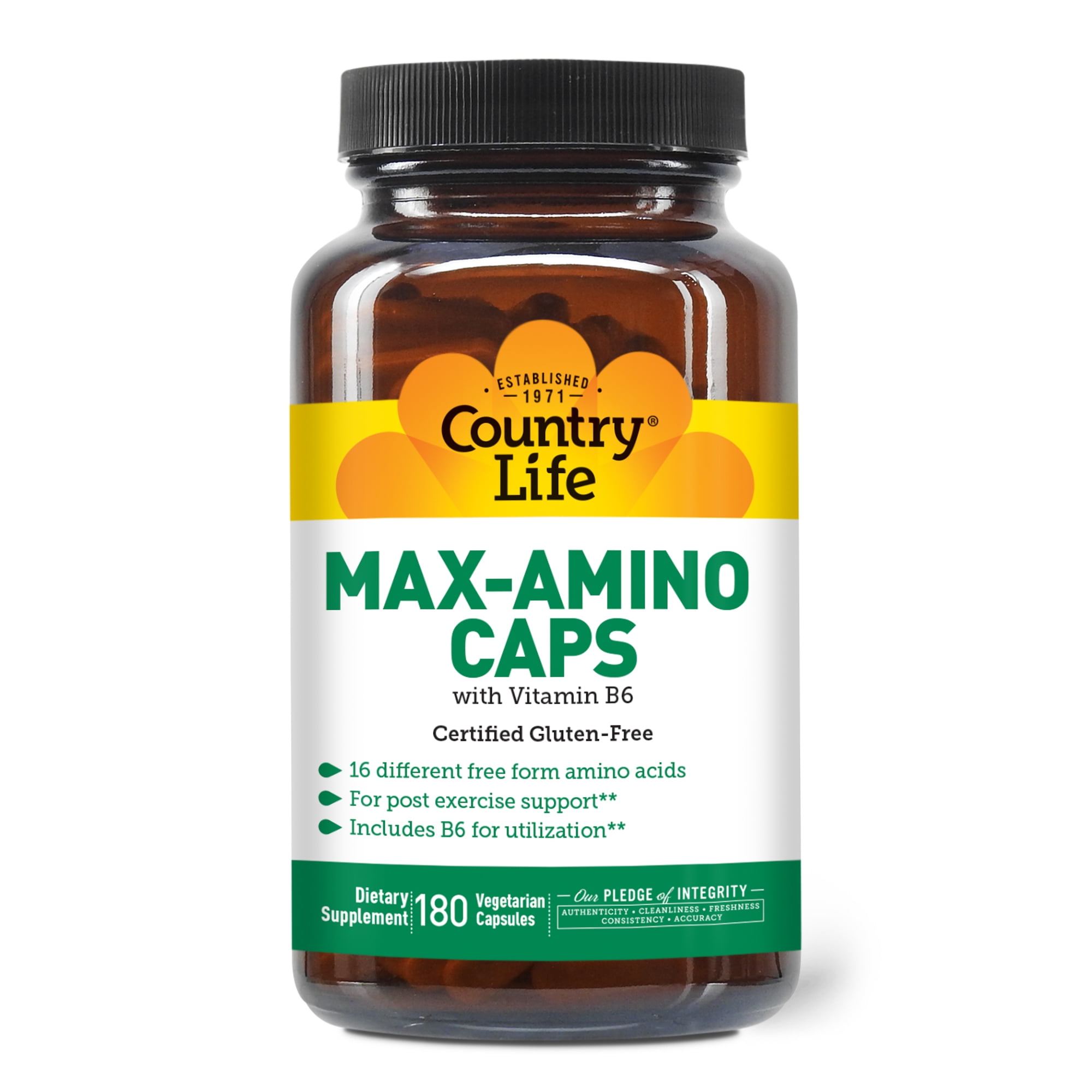 Country Life Max-Amino Caps with Vitamin B-6, 180 Vegetarian Capsules ...