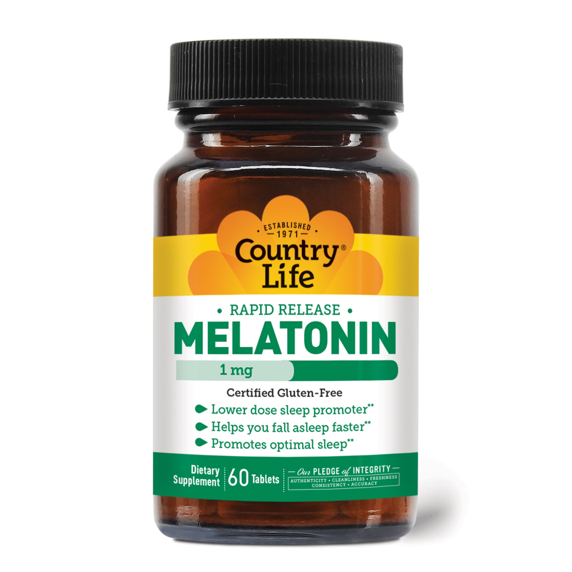 Country Life Melatonin, Rapid Release , 1 mg, 60 Tablets - Walmart.com