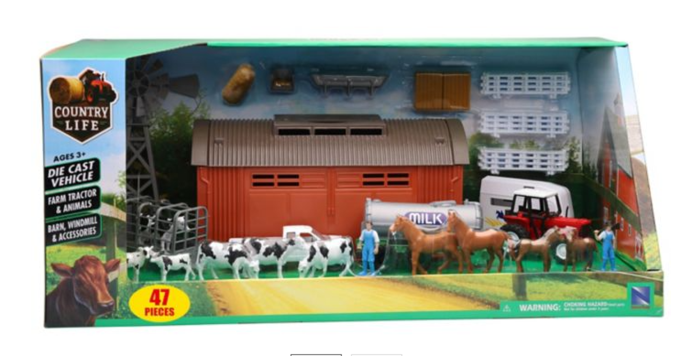 Country Life SS-05306G Deluxe Machine Shed with Animals Playset ...
