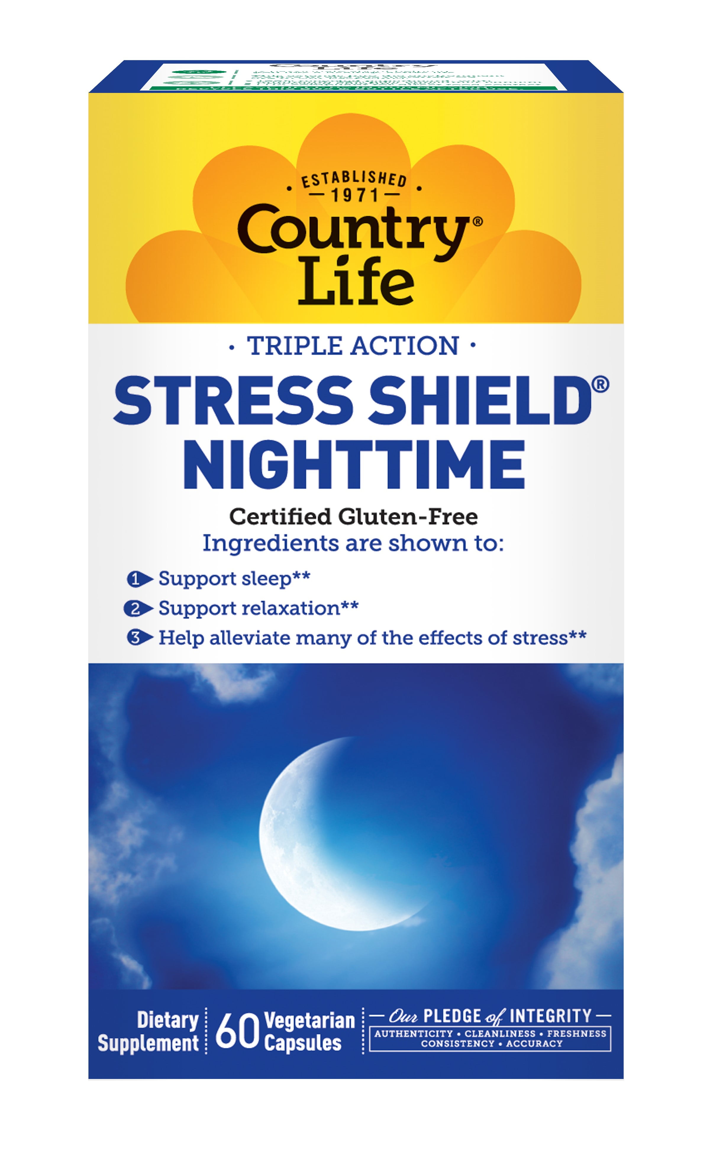 Country Life Stress Shield® Nighttime, Triple Action, 60 Vegan Capsules ...