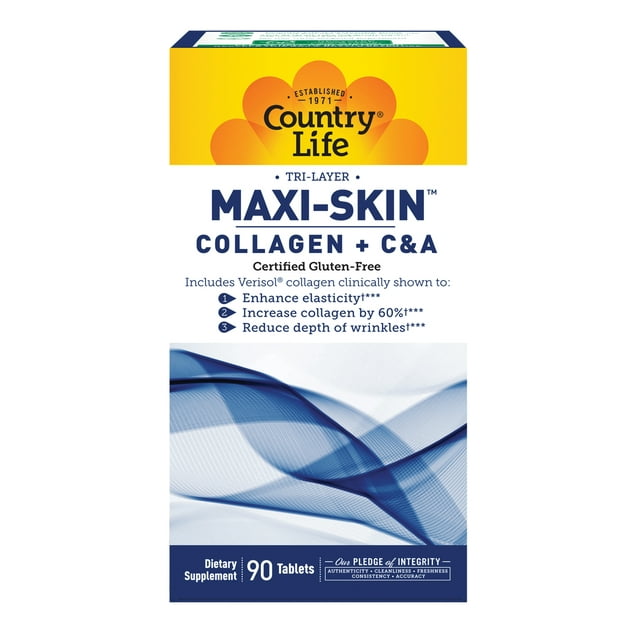 Country Life Maxi-Skin Collagen + C & A 90 Tabs - Walmart.com